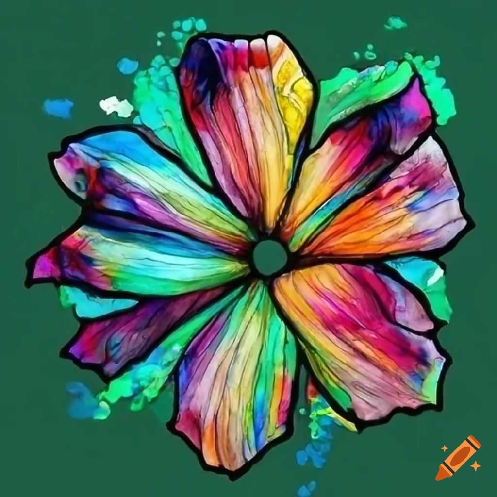Stained glass art, flowers with splashes of paint, explosion of paint ...
