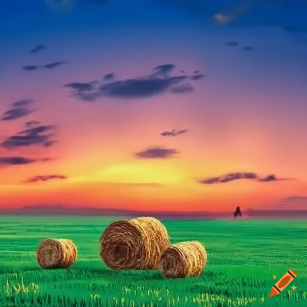 Gond inspired field of hay under cloudy sky on Craiyon