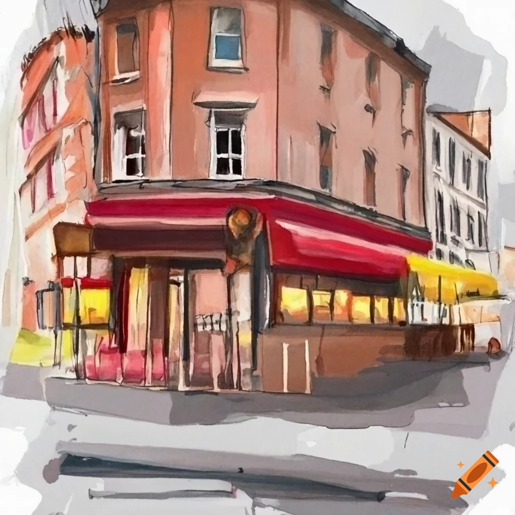 Crayon drawing of a restaurant