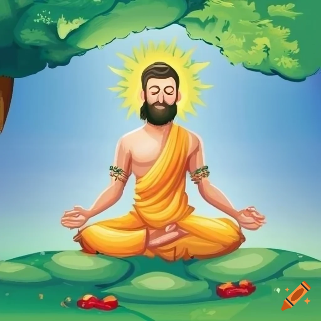 Rishi meditating under a tree illustration on Craiyon
