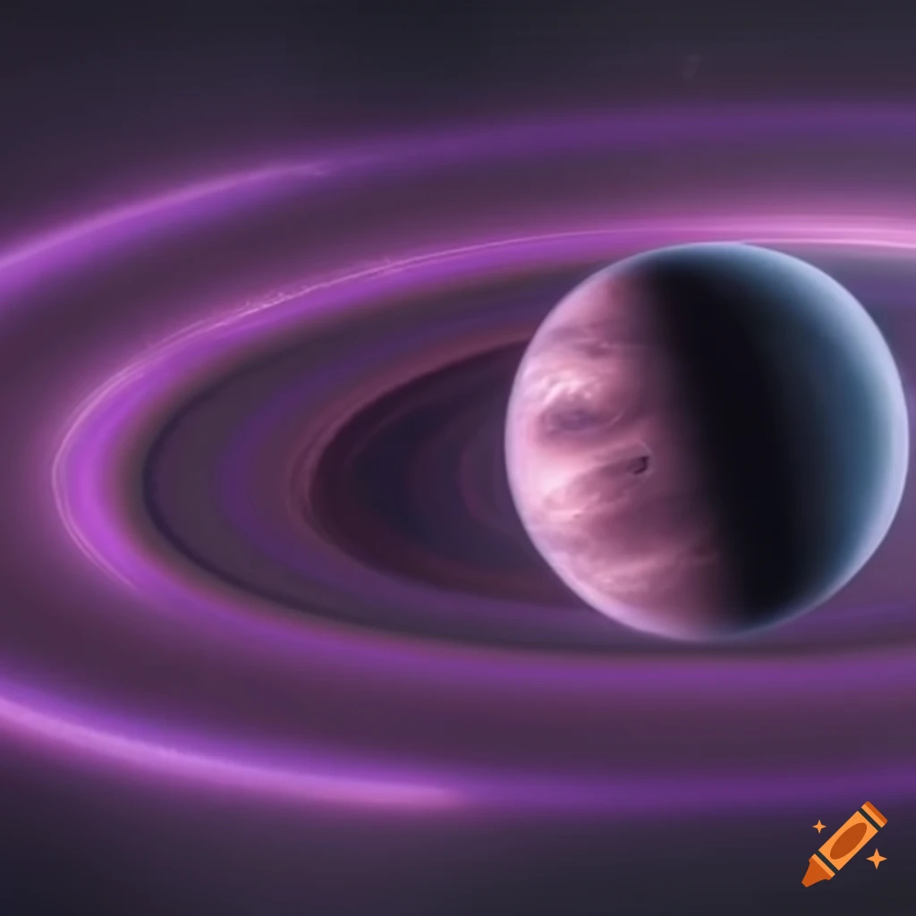 Realistic picture of a purple planet with rings in space on Craiyon