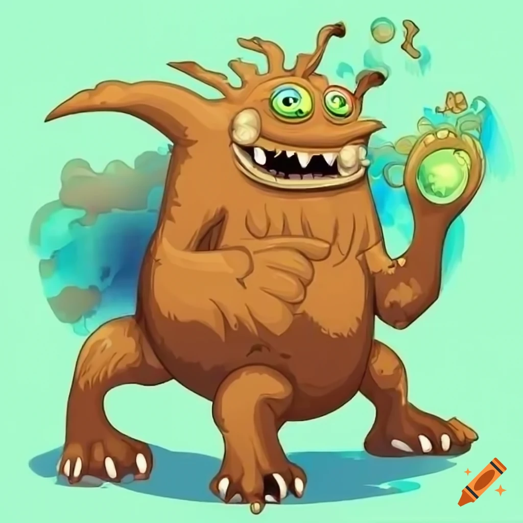 Cartoon monster with light + earth elements in the style of my singing ...