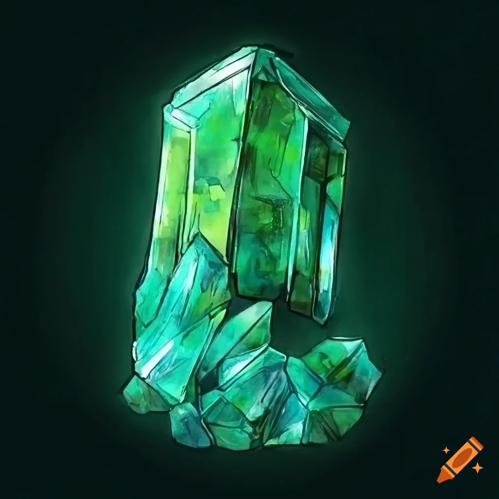 Green crystal cyberpunk mechanic cube marker drawing neon glow on Craiyon