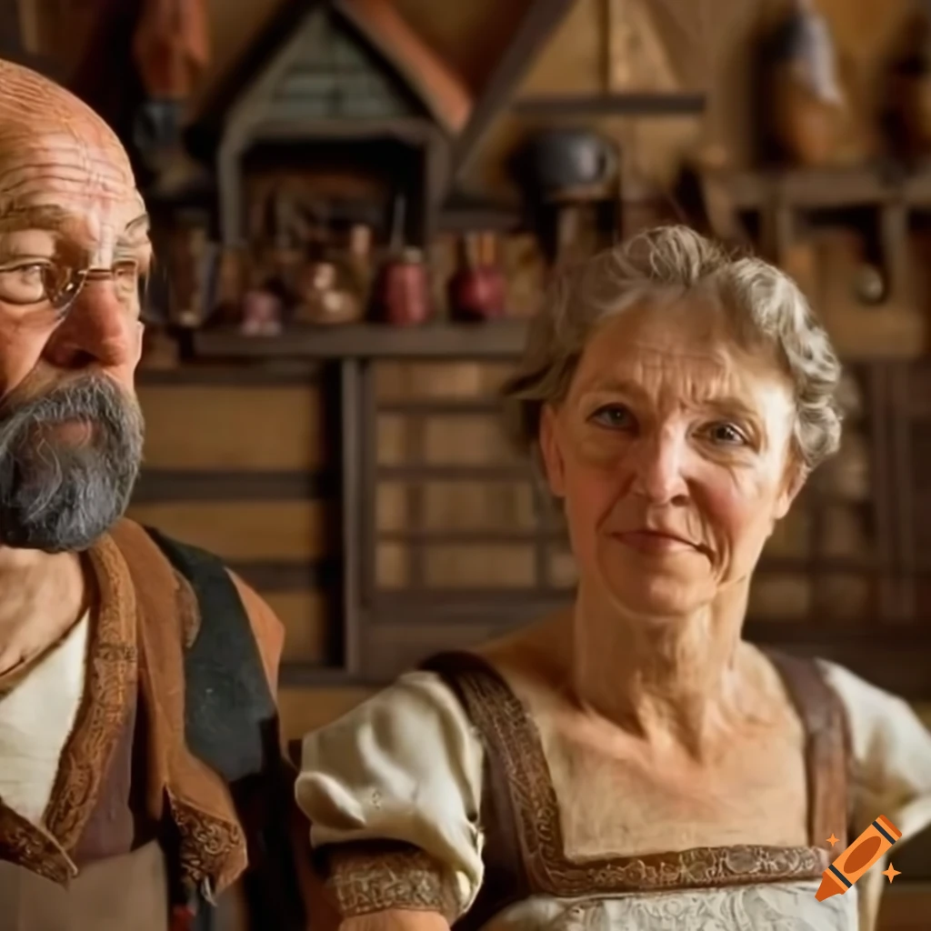 Middle aged innkeeper husband and wife, medieval tavern in the ...