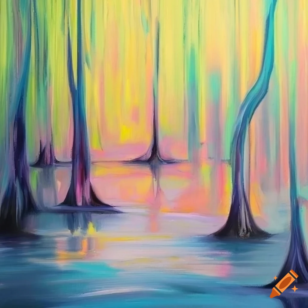 Abstract oil painting of a swamp in pastel colours on Craiyon