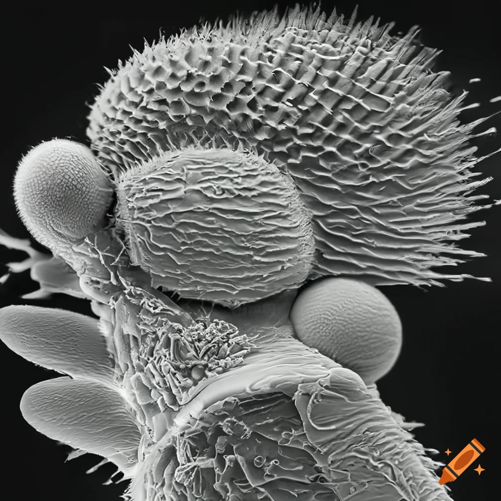 Many insect hairy wings raster electron microscope photo hires monochrome