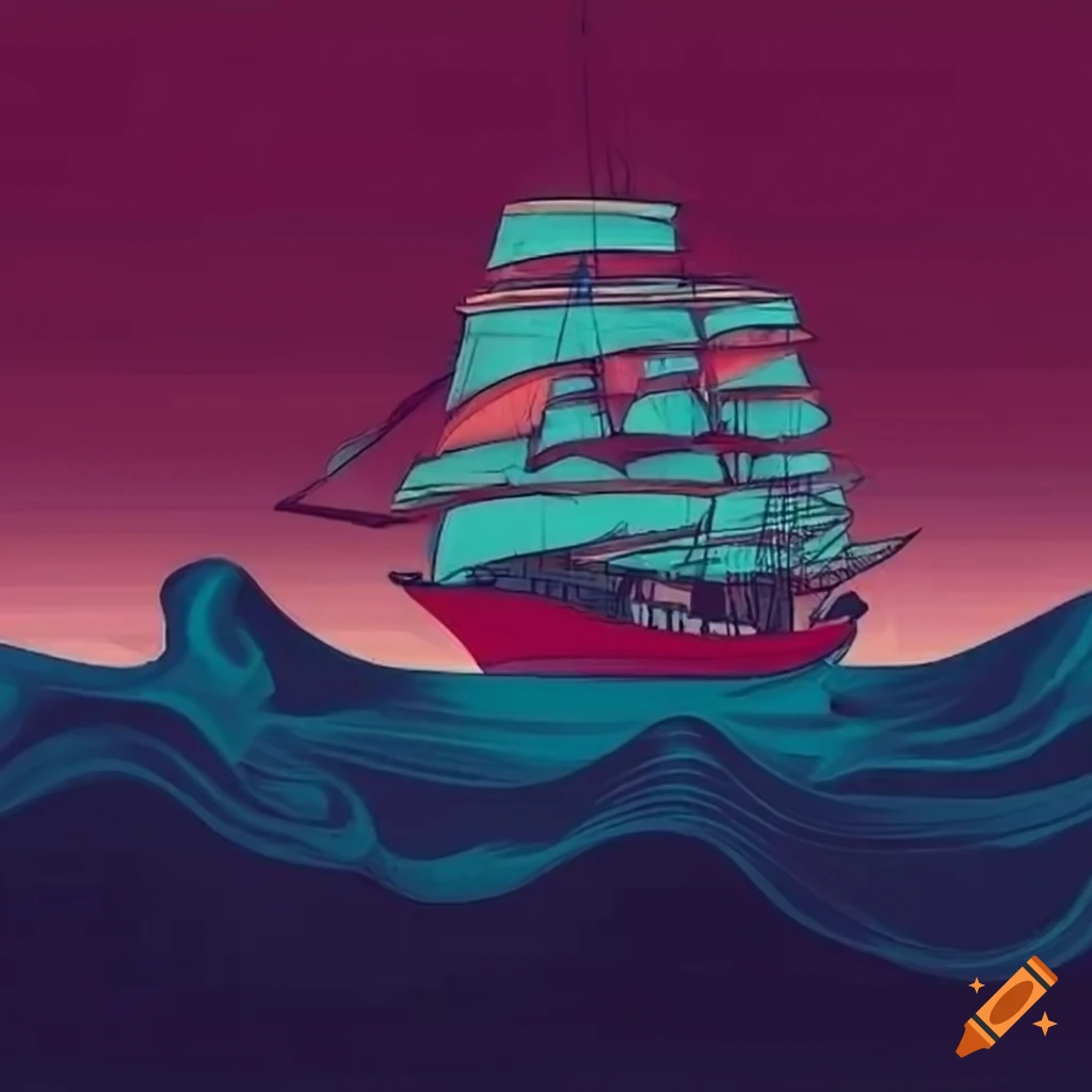 Ships in retro wave style on Craiyon