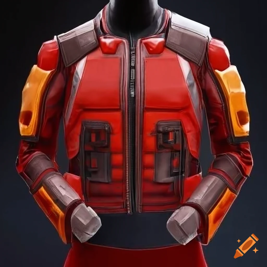 Red scifi jacket with orange and crimson accents on Craiyon