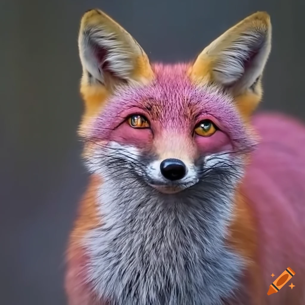 Pink fox with FIVE tails and yellow eyes on Craiyon