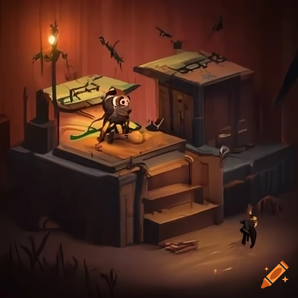 Isometric scene from tiger capture scene in the movie rrr