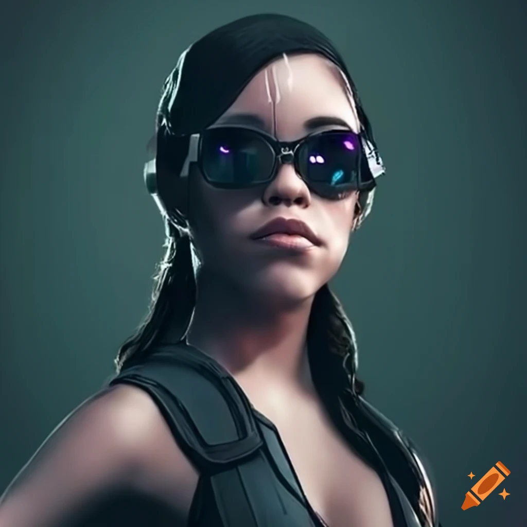 Jenna Ortega as a futuristic special ops soldier with sunglasses on Craiyon