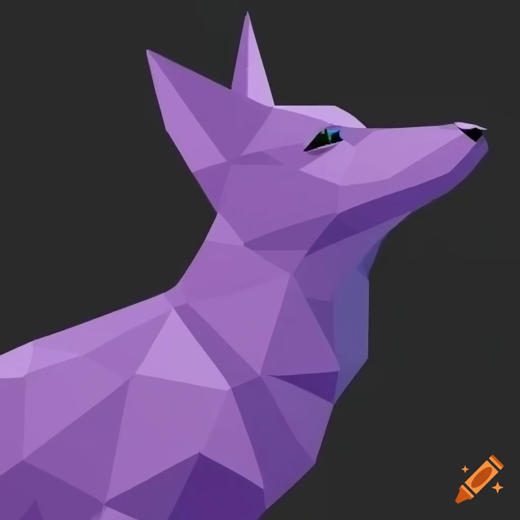 Low poly 2d shaped purple fox head from side view on Craiyon