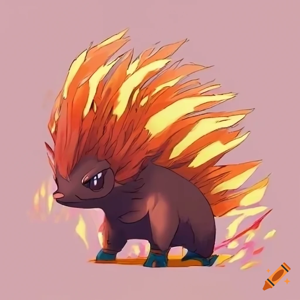 Flarequill: A Fire/Grass-type Pokémon resembling a porcupine with ...