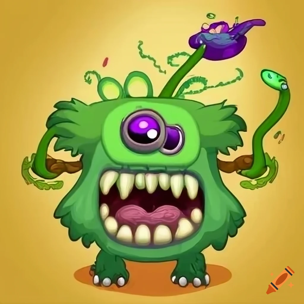 Cartoon Monster with Plant + Fairy elements in the style of My Singing ...