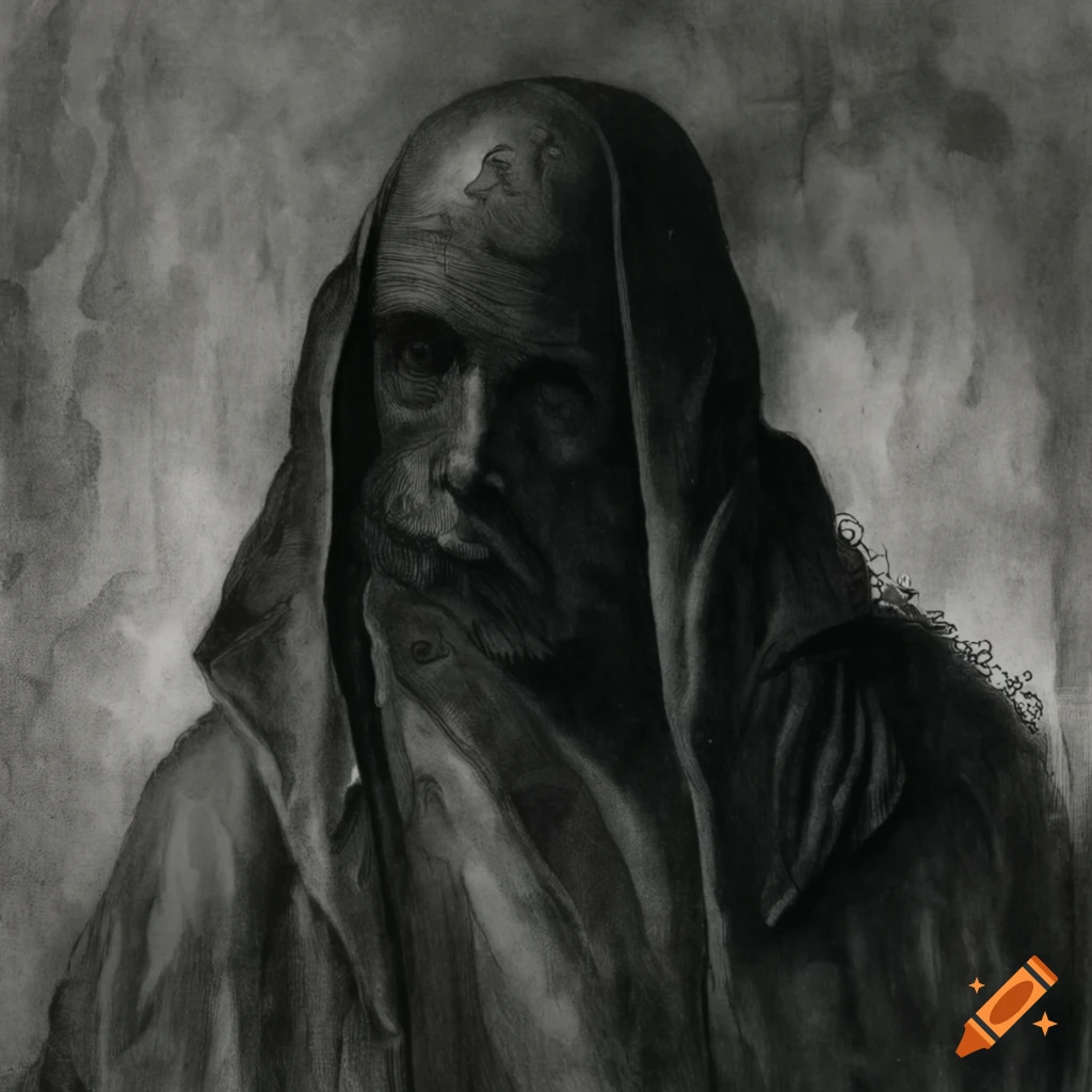Monk staring into a void, etching, highly detailed, gustave dore on Craiyon