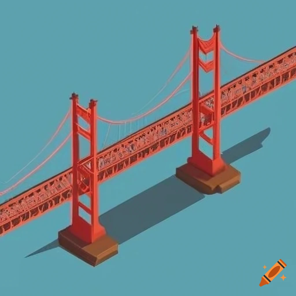 Golden gate bridge, streets details isometric 2.5d on Craiyon