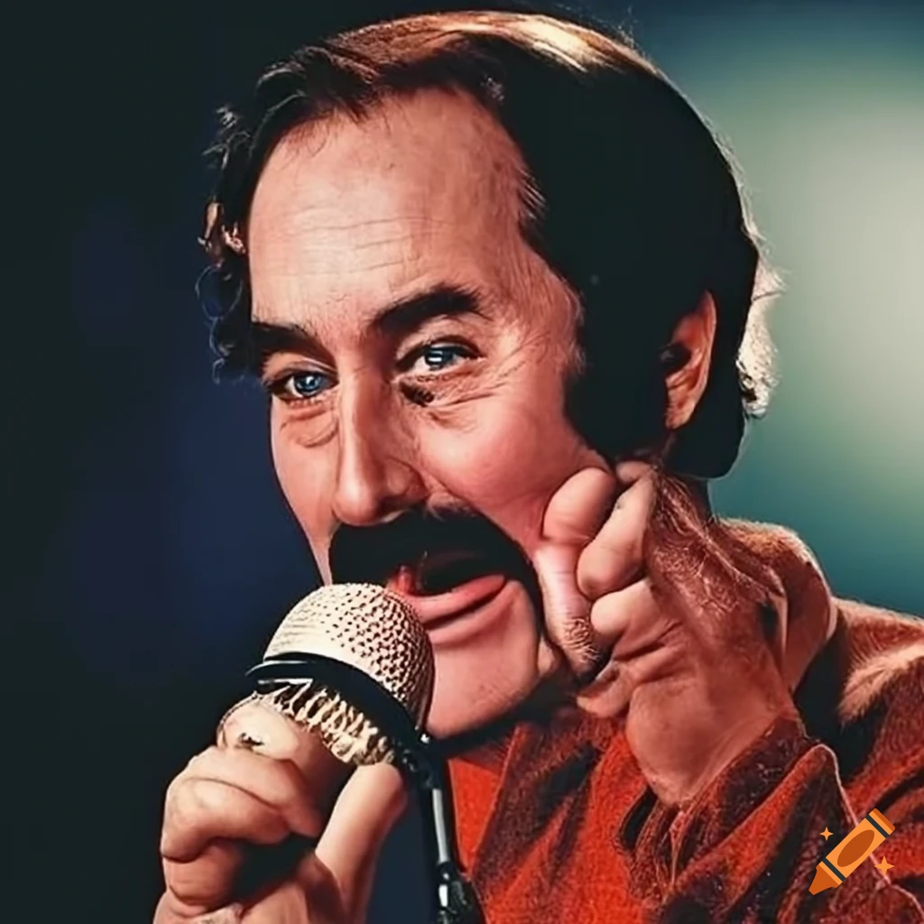 1970's stand-up comedian with microphone