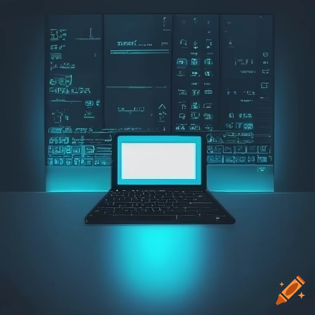 A laptop over a table, in a dark room. the laptop screen is displaying ...