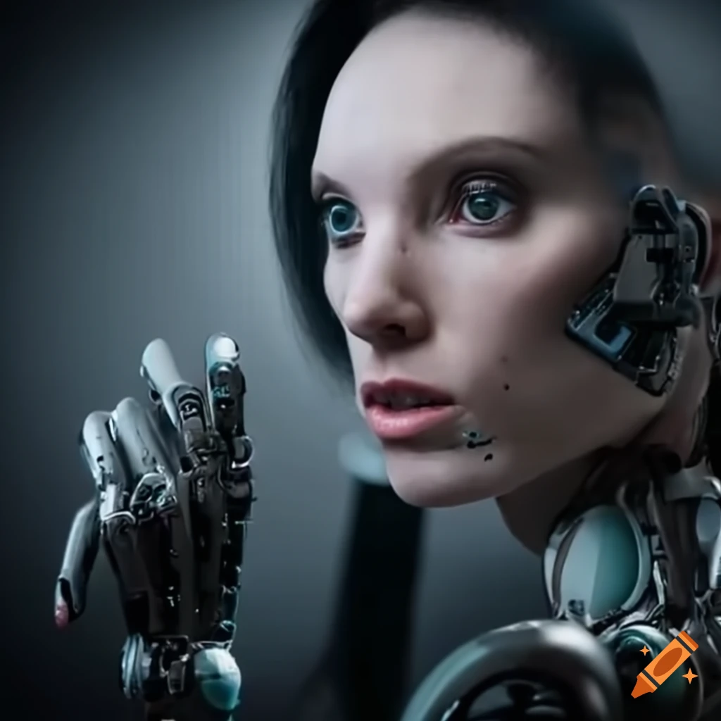 Cyborg talking with human on Craiyon