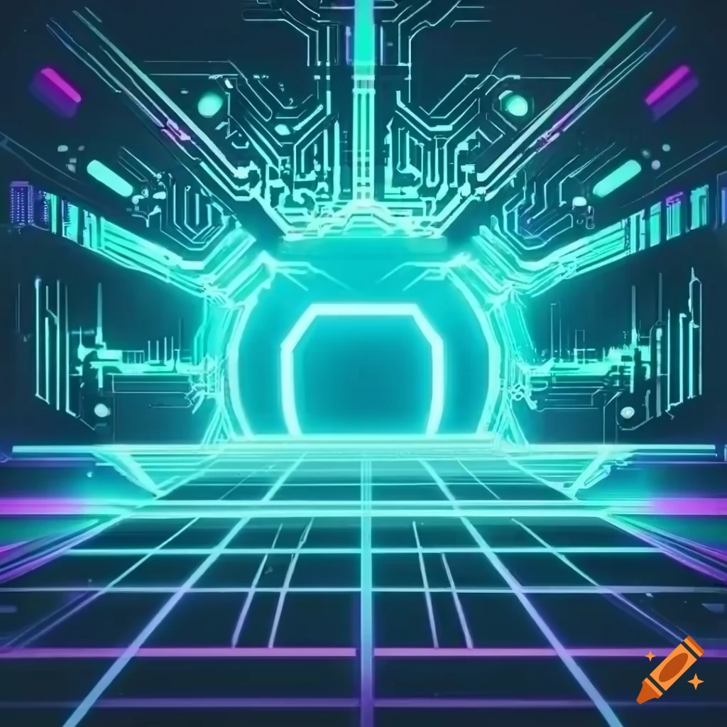 Synthwave circuitboard design, high quality, green hue, wallpaper design