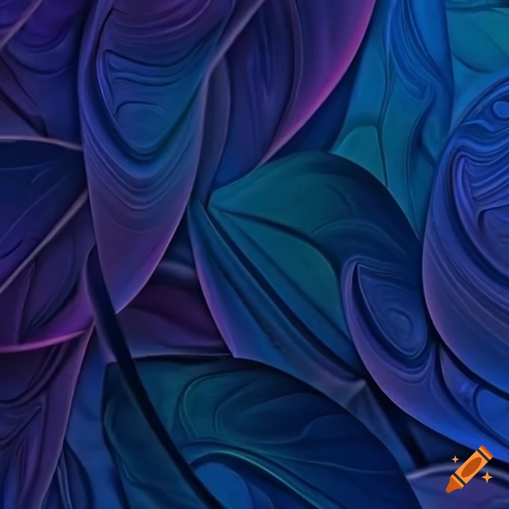 An abstract design of interlocking leaves in deep indigo tones on a ...