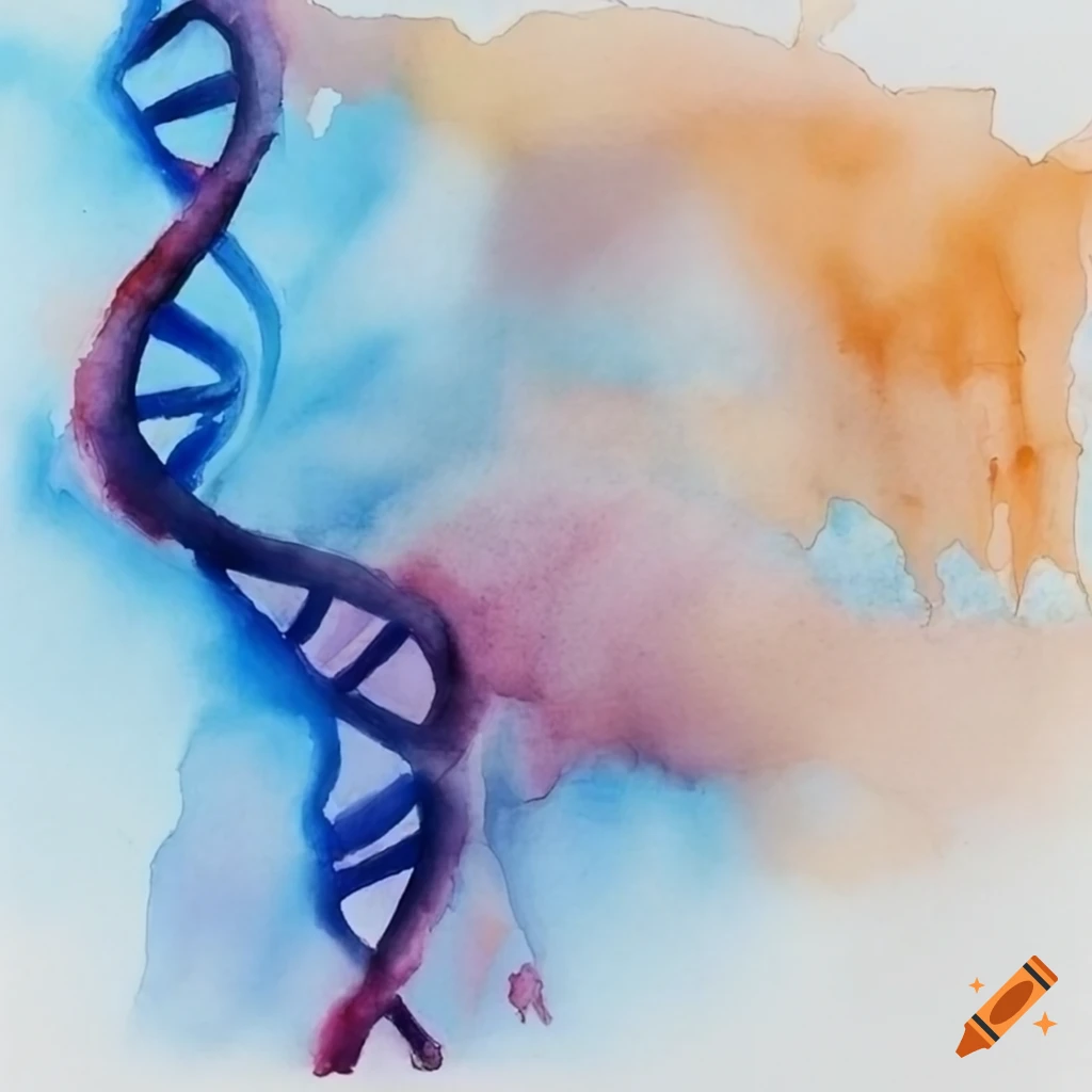 Watercolor painting of a long dna strand on Craiyon