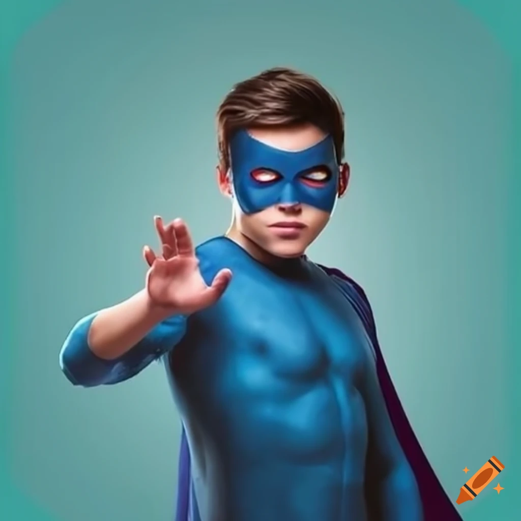 A young handsome superhero in an eye mask