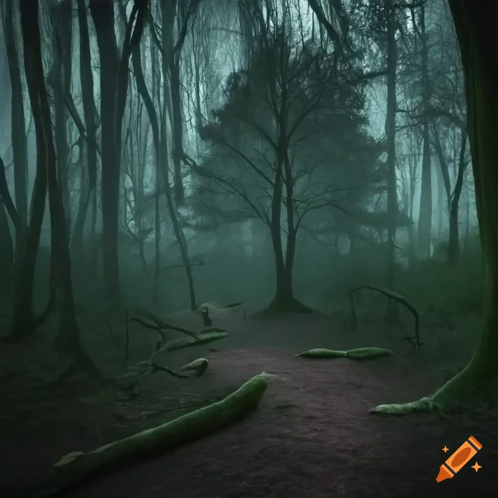 Dark forrest at night