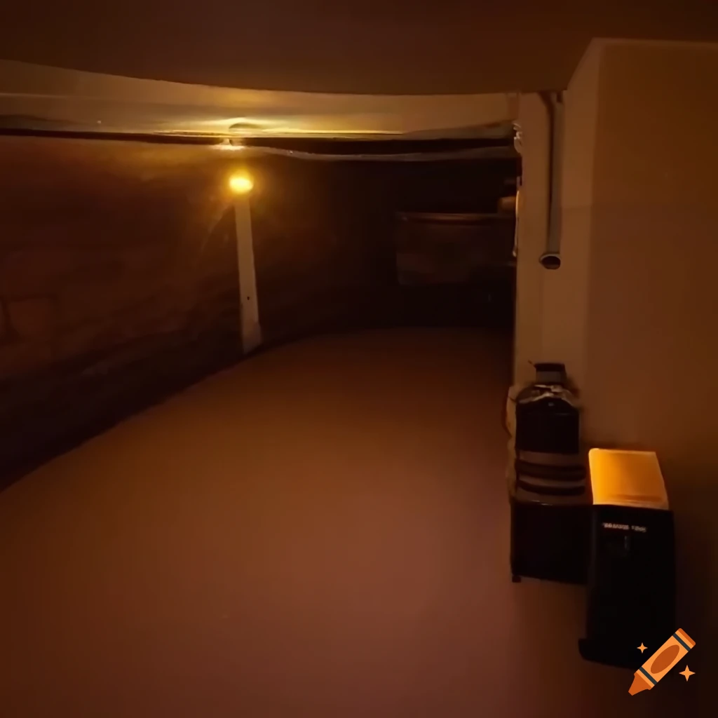 Basement of an old house, 90s, clean, liminal space, well lit, cozy ...