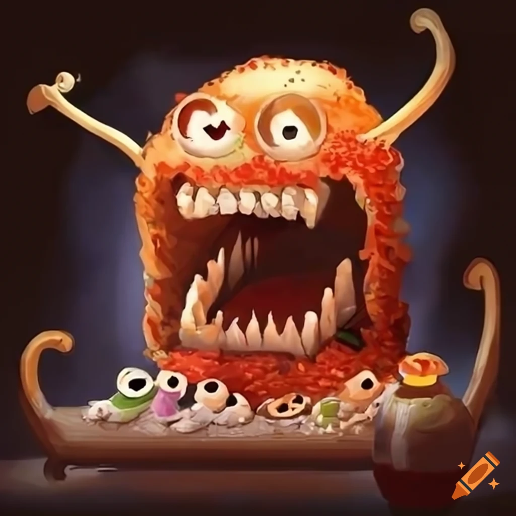 Create a card to a game with a sushi monster on Craiyon