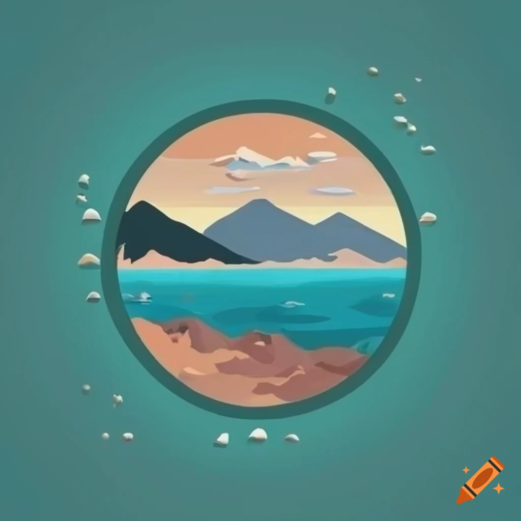 Circular artwork of lake mountain landscape immersive illustration ...