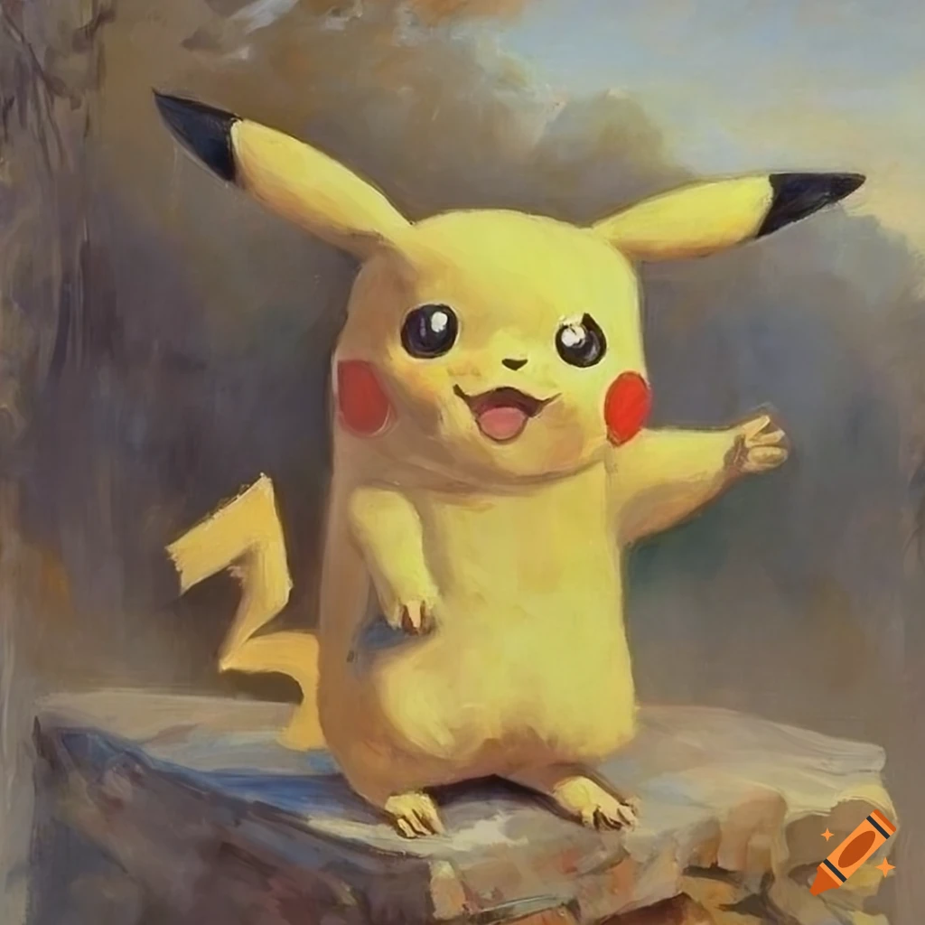 Pikachu waving at the viewer painted by albert edelfelt, realism ...