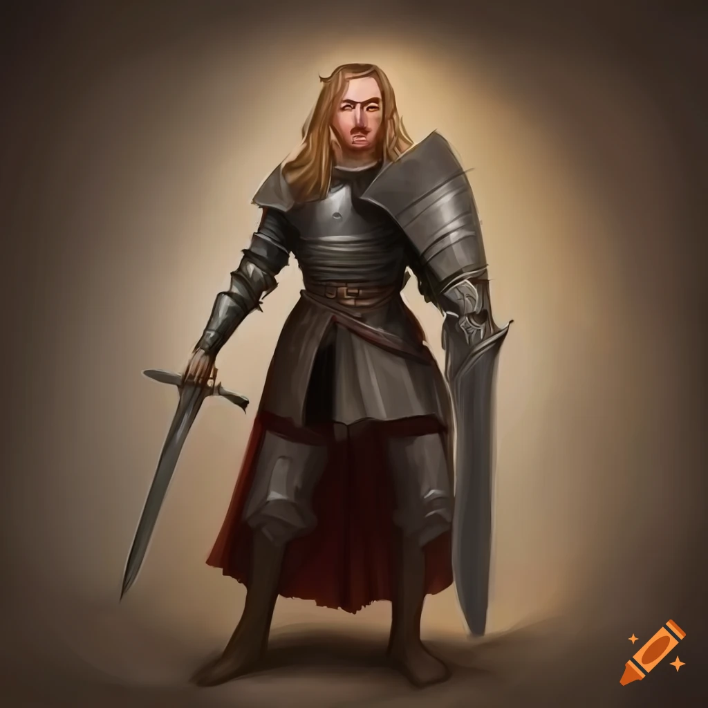 Realistic portrait of a blond, long-haired knight with a longsword on ...