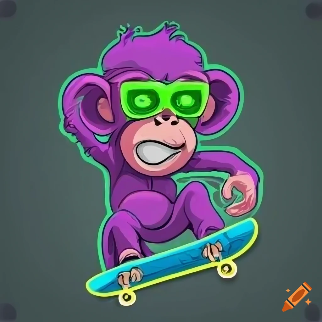 Svg sticker, purple monkey wearing neon colored clothing and sunglasses ...