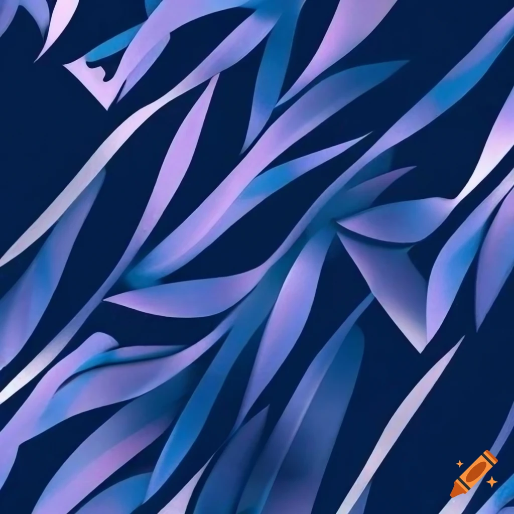 An abstract design of interlocking leaves in indigo tones on Craiyon