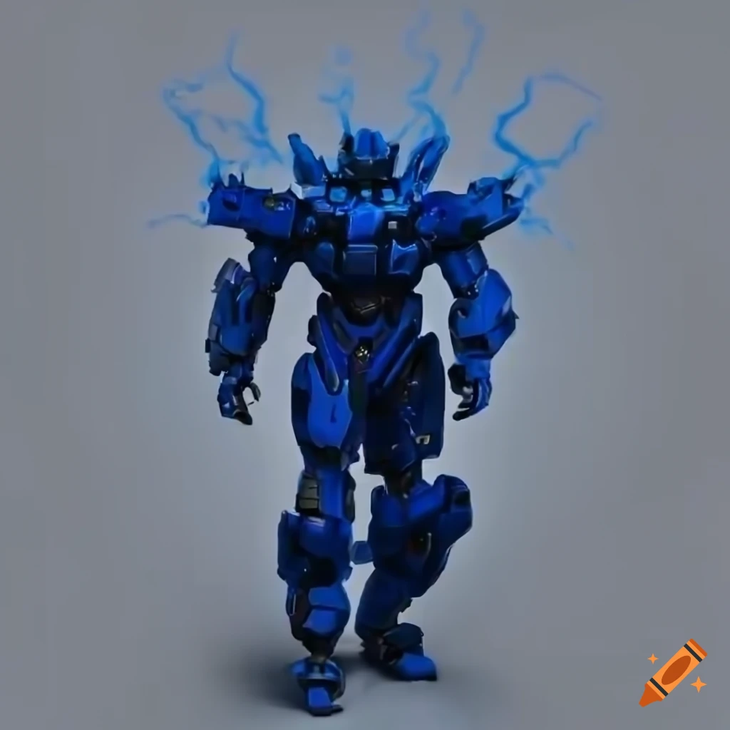 Blue lightning mecha character, white background, 4k on Craiyon
