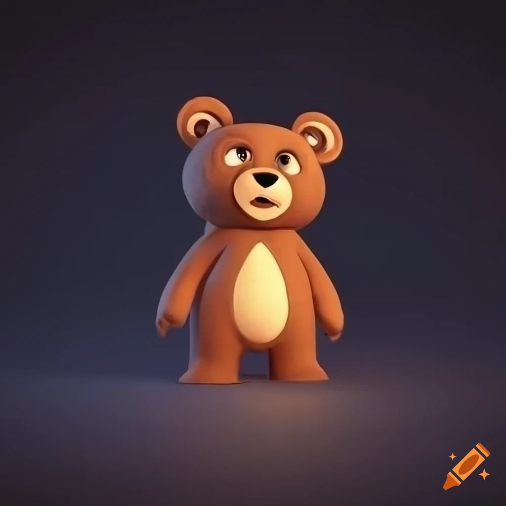 Friendly child friendly-bear looking up in the sky towards a bright ...