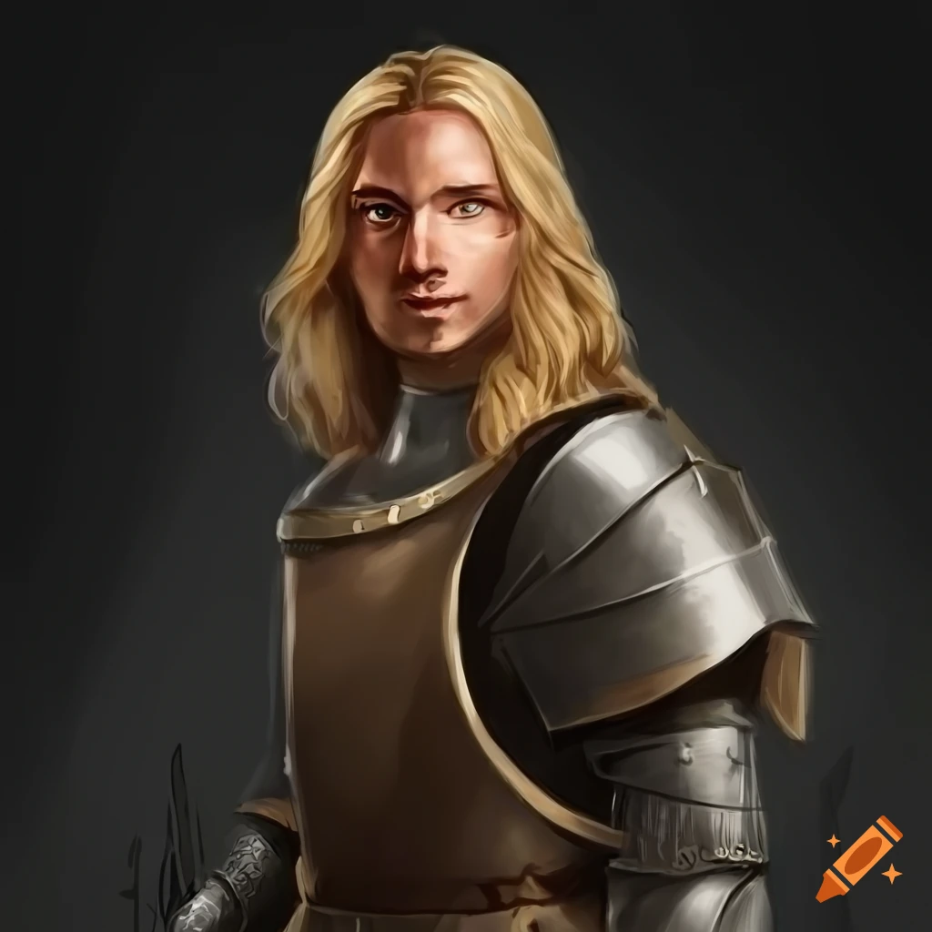 Realistic portrait of a blond, long-haired knight with a longsword on ...
