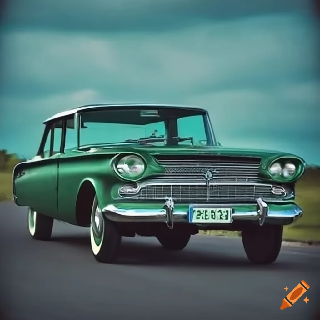 1961 plymouth, green, riding across a highway of santander, partly ...