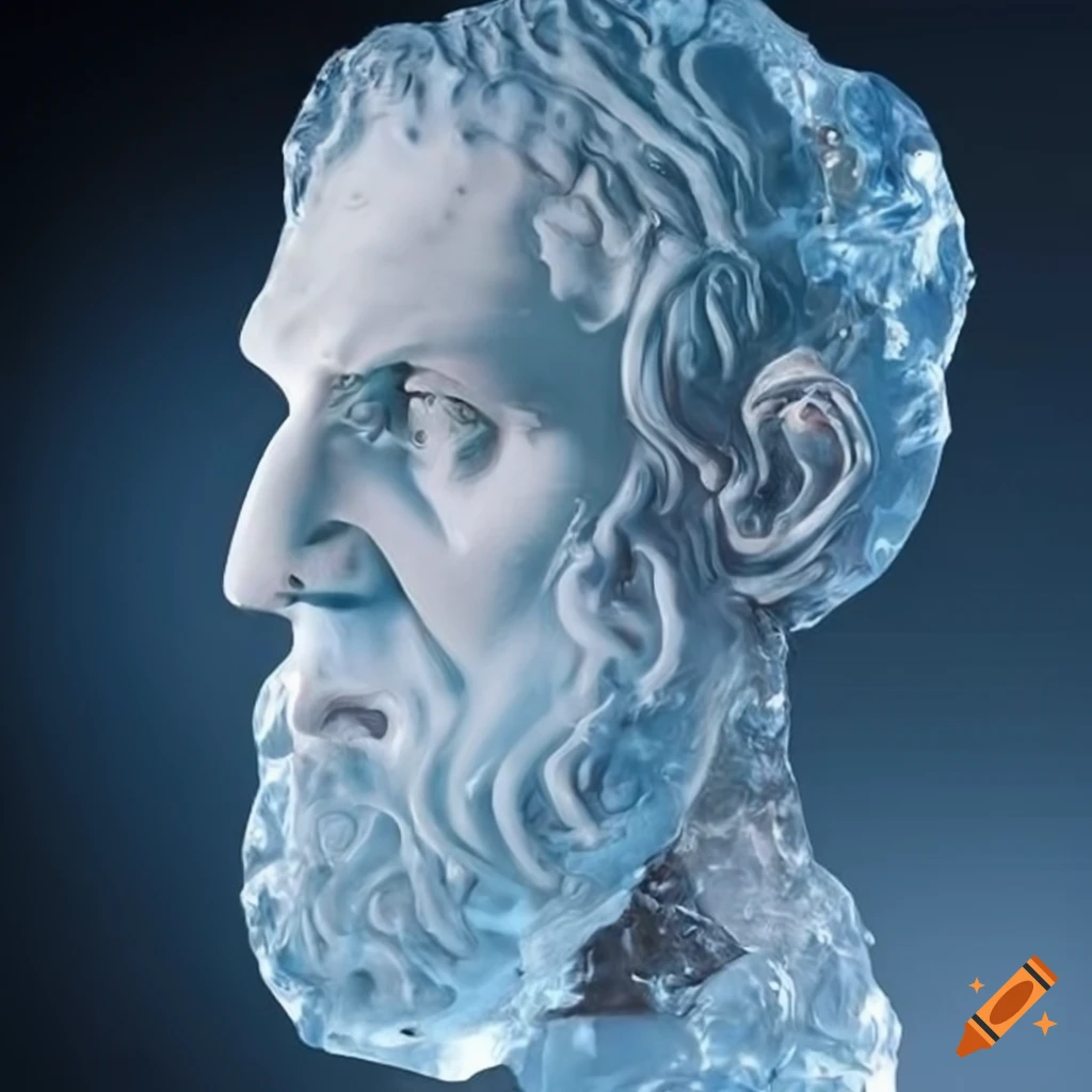 Greek philosopher profile face made of ice