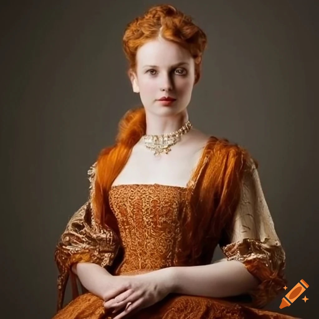Aristocratic british young woman classical dress ginger hair on Craiyon