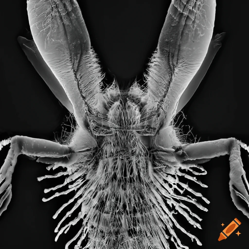 Many insect hairy wings raster electron microscope photo hires monochrome