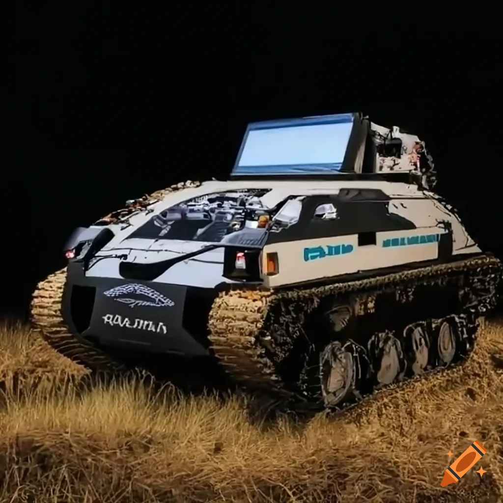 High-tech tracked vehicle with tank tracks, excitement, small one-man ...