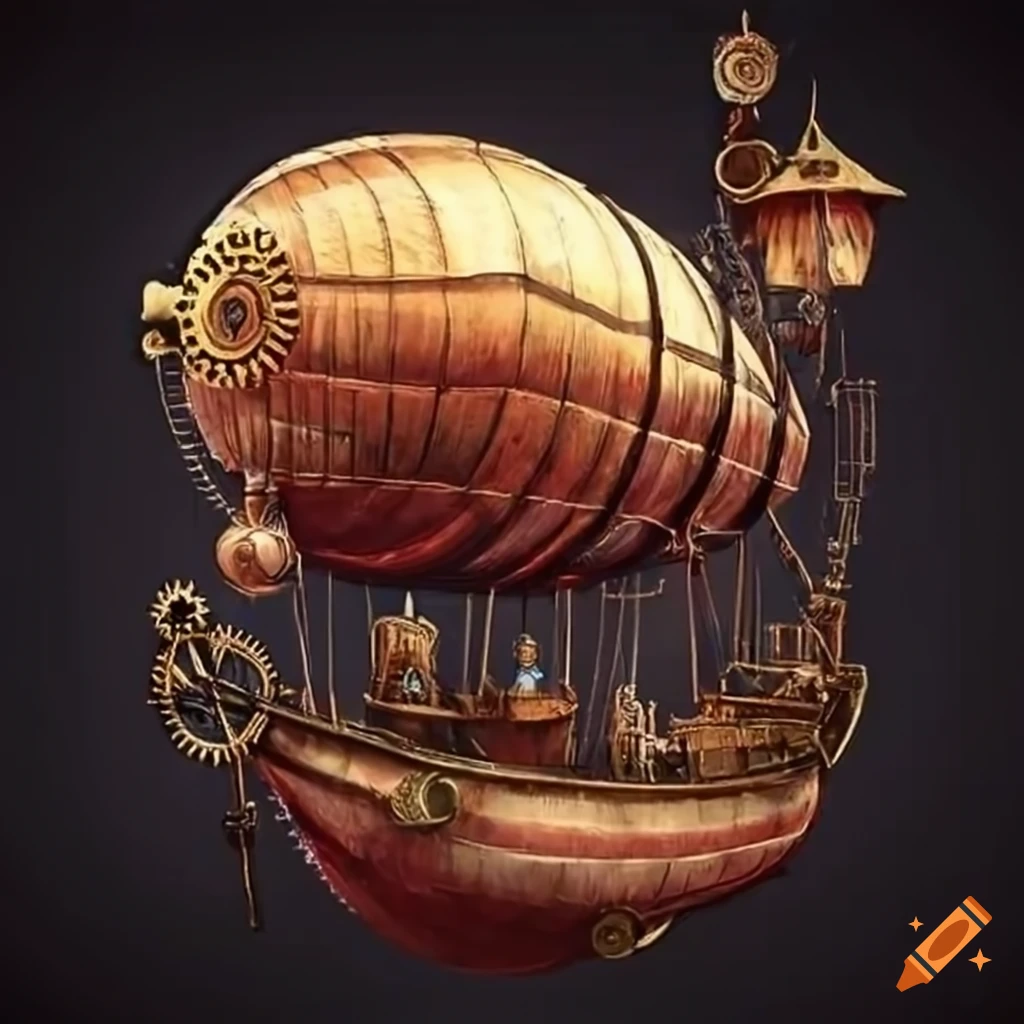 A merchent on an airship selling goods to rich people in steampunk on Craiyon