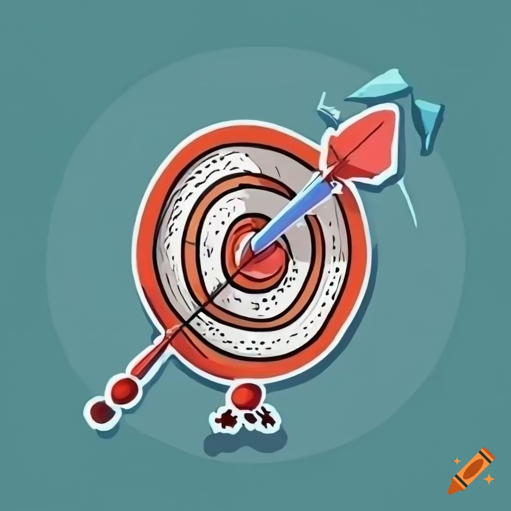 Sticker with white outline. arrow in target. cartoon