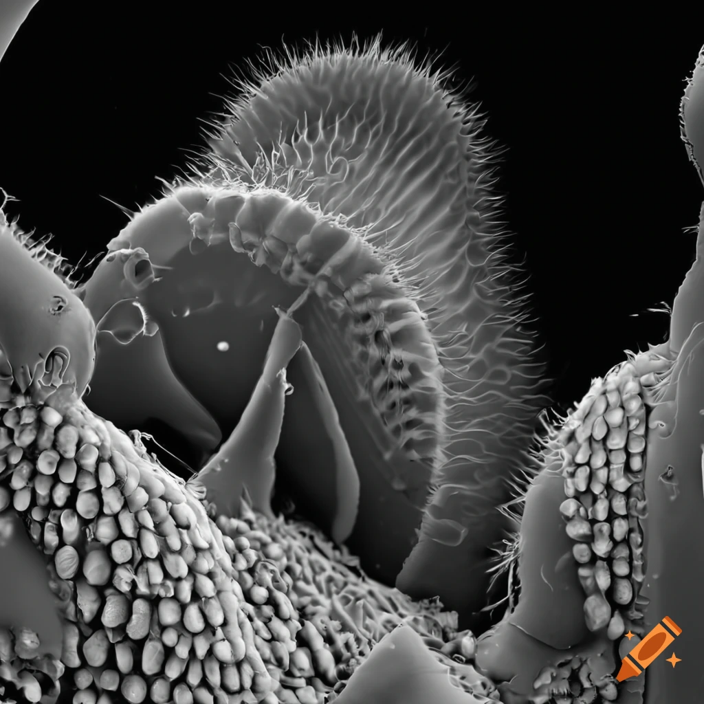 Many insect hairy wings raster electron microscope photo hires monochrome