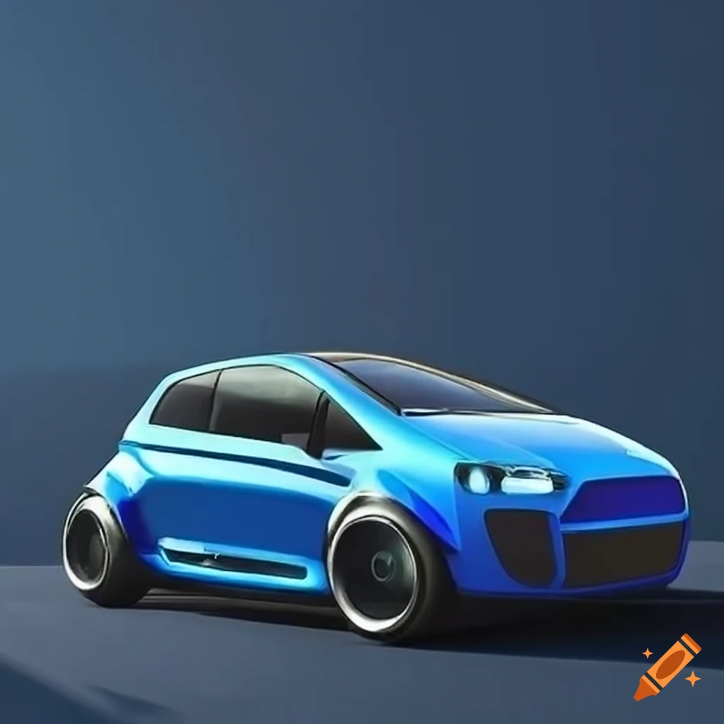 Futuristic looking blue hover car inspired by fiat punto mk2 design on ...