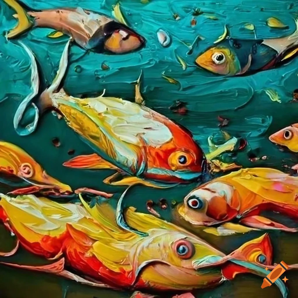 Bosch many fish swimming painting surreal impasto on Craiyon