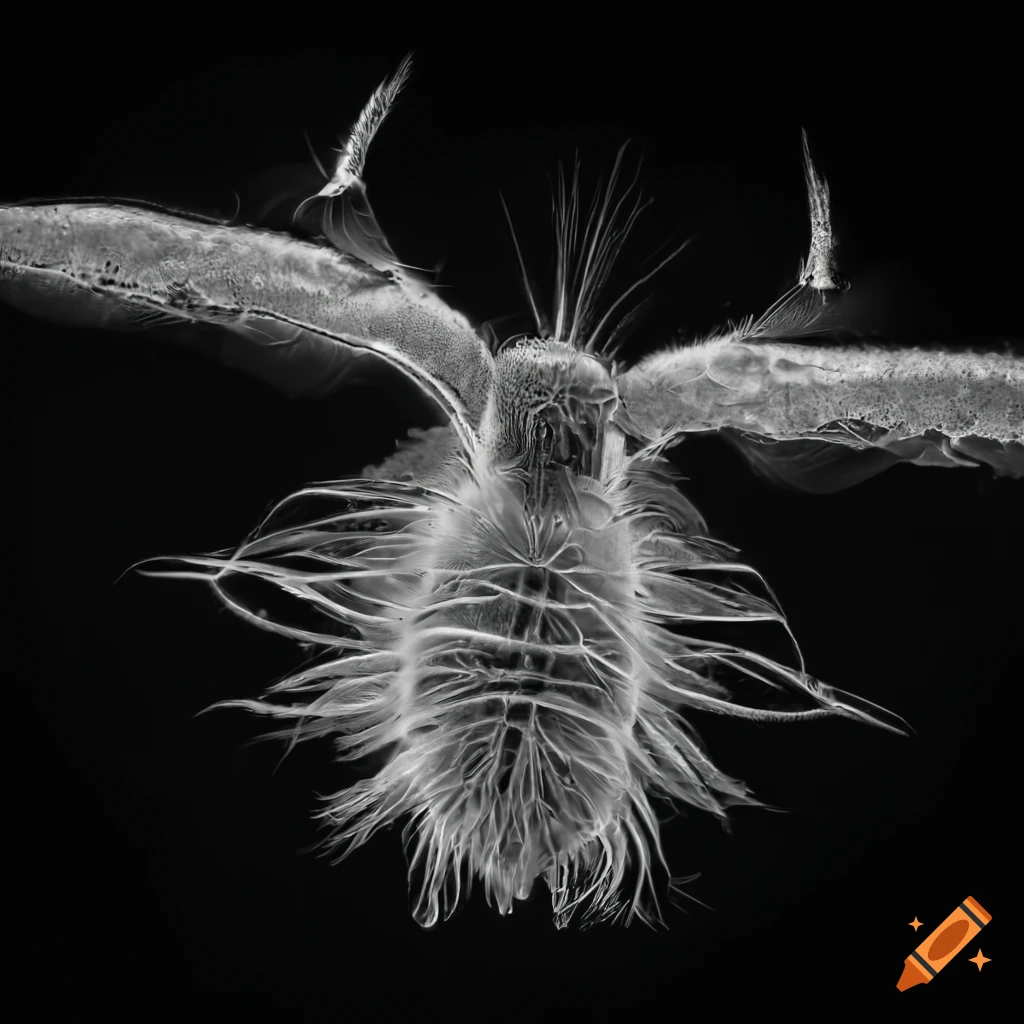 Many insect hairy wings raster electron microscope photo hires monochrome