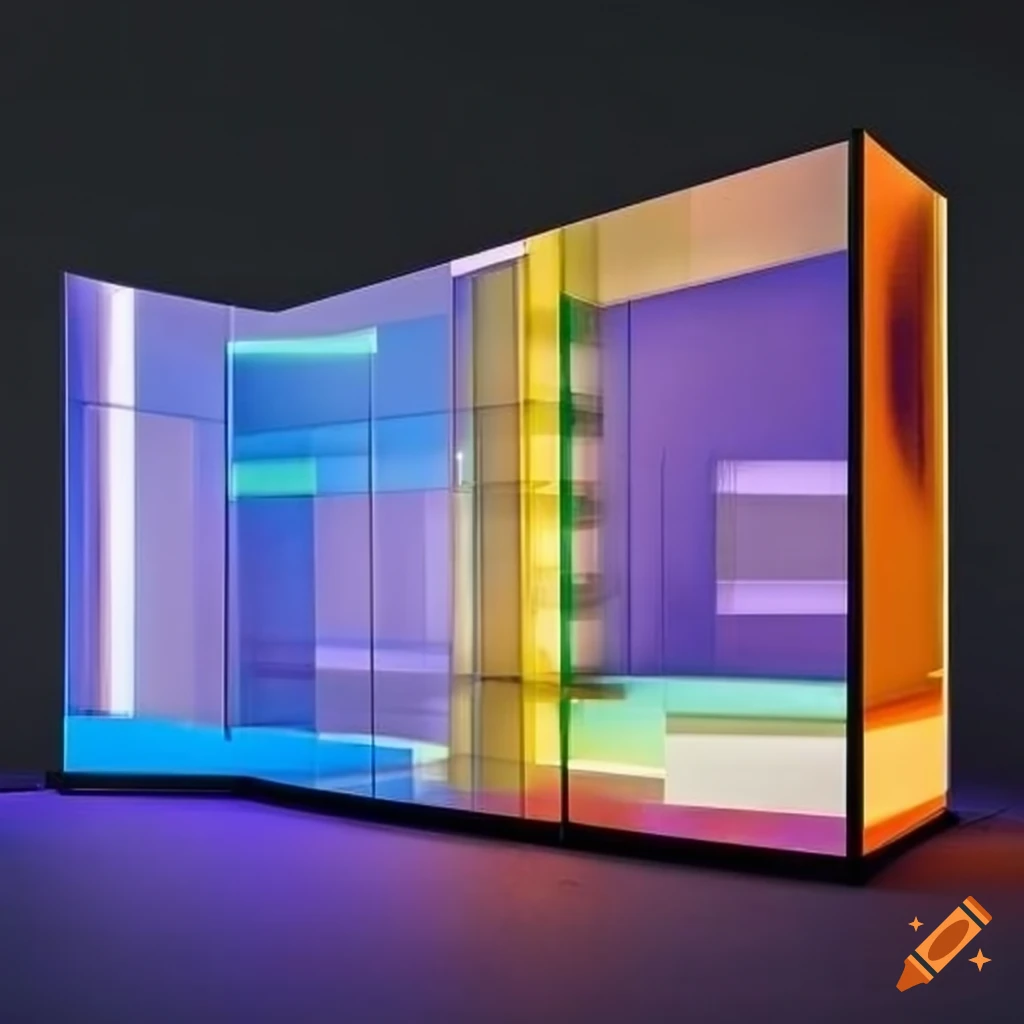 A dynamic asymmetrical modern trade show booth made of illuminated ...